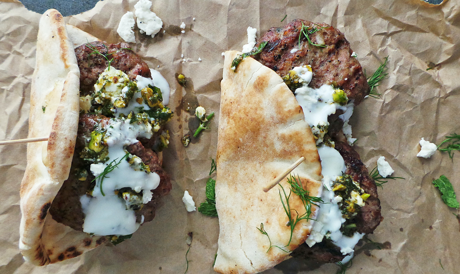 Grilled Lamb Pita with Pistachio and Mint Pesto Recipe | SideChef