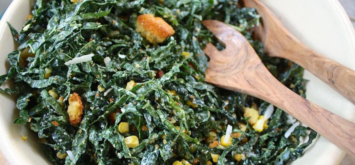 Kale Caesar with Roasted Corn and Cornbread Croutons Recipe | SideChef