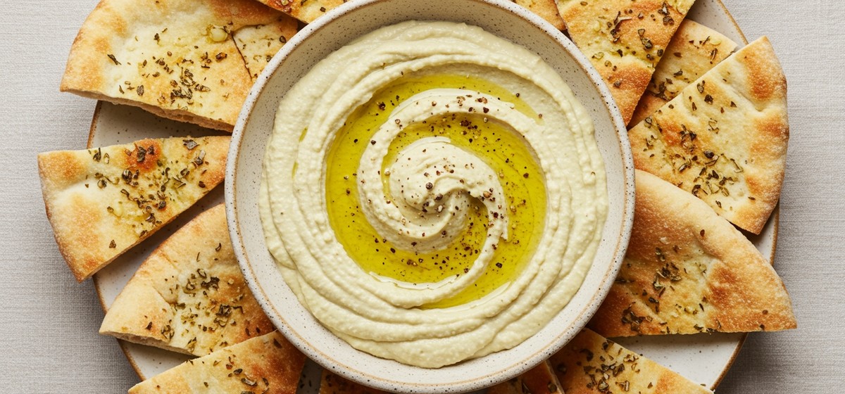 Avocado Hummus with Baked Pita Recipe | SideChef