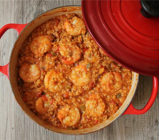 Brown Rice Jambalaya with Shrimp, Chicken Sausage and Bell Peppers ...