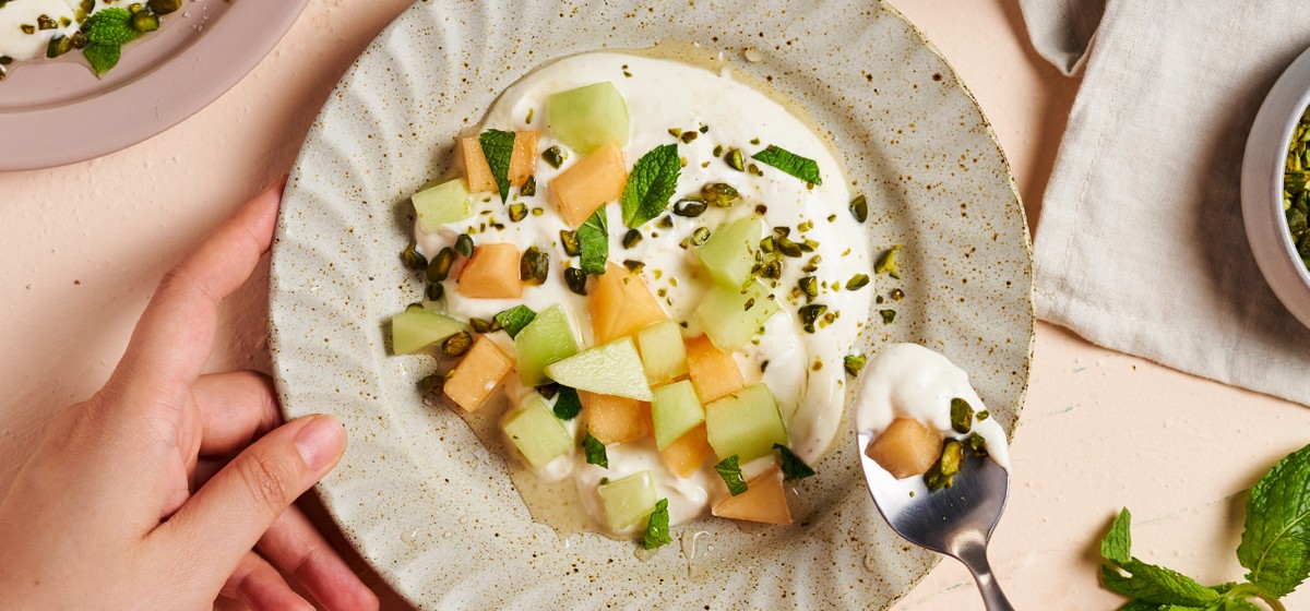 Melon with Honey Yogurt and Pistachios Recipe | SideChef