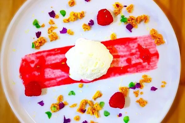 Ice Cream with Honeycomb, Pickled Raspberries, Raspberry Coulis Recipe ...