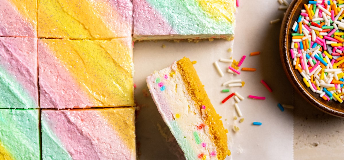 Rainbow Cheesecake Bars Recipe | SideChef