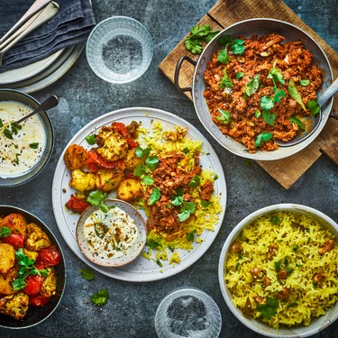 Lamb masala keema, aloo gobi, lemon rice and kachimoru | M&S