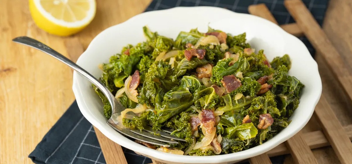 Braised Kale with Bacon Recipe | SideChef