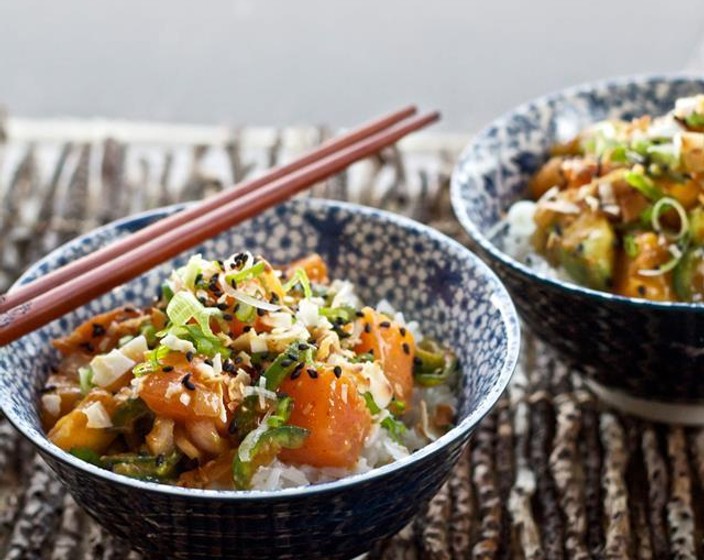 Spicy Salmon Poke and Coconut Rice Recipe | SideChef