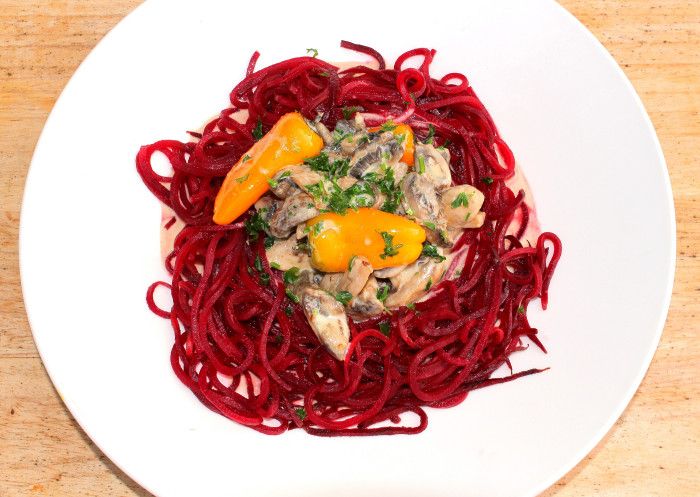 Red Beet "Pasta" with Mushroom Cream Recipe | SideChef