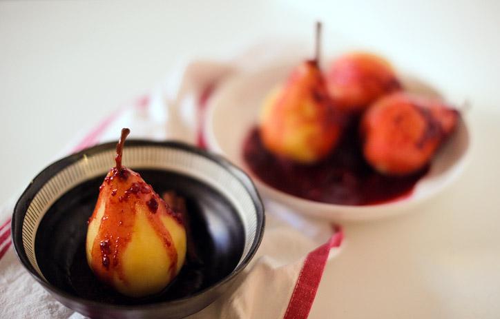 Poached Pears with Raspberry Chocolate Sauce Recipe | SideChef