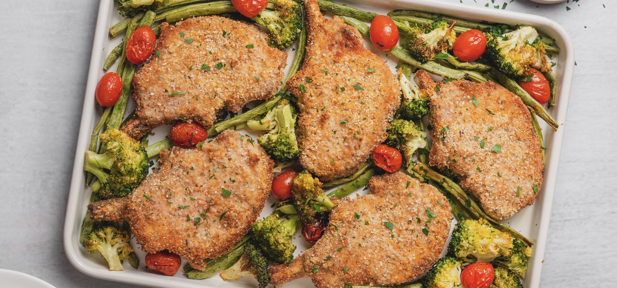 Sheet Pan Veggies Crusted Pork Chops Recipe | SideChef