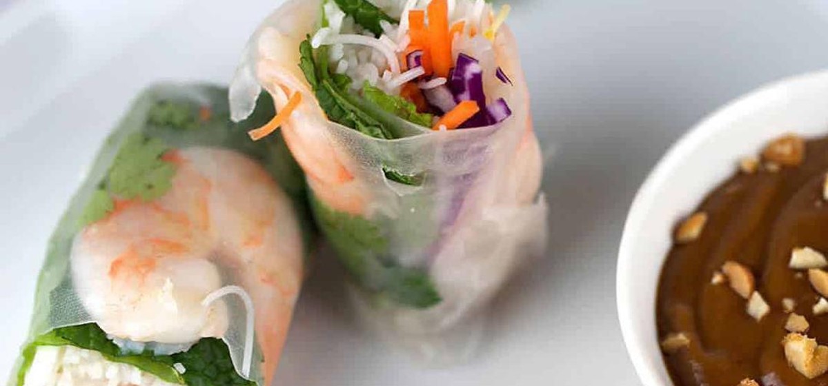 Shrimp Spring Rolls with Peanut Dipping Sauce Recipe | SideChef