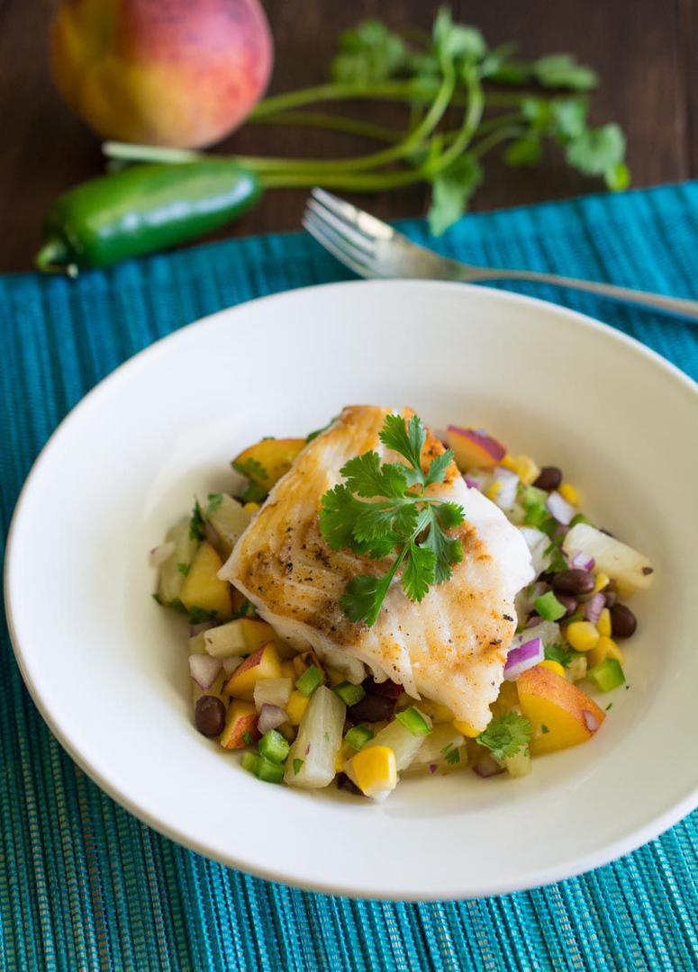 Seared Cod with Pineapple and Peach Salsa Recipe | SideChef