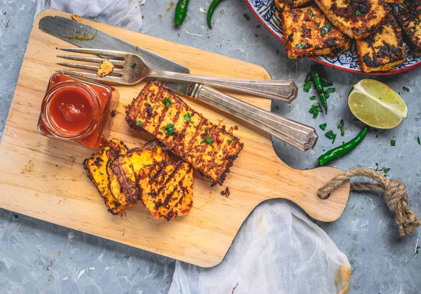 Grilled Chickpea Tofu Fingers In Schezwan Sauce Recipe | SideChef